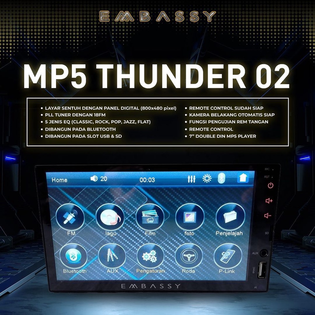 Jual Head Unit MP5 Embassy Thunder 7 Inch Fullglass DSP MirrorLink ...