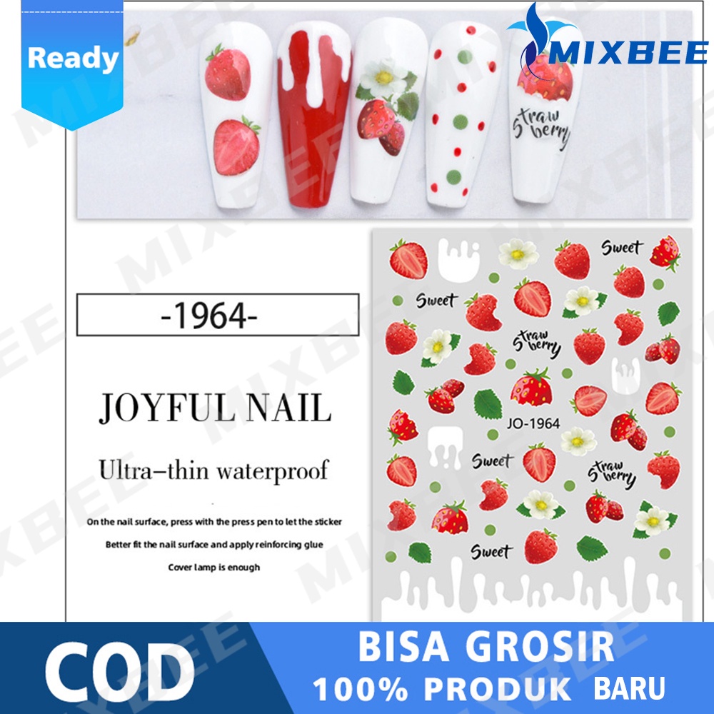Jual Stiker Kuku 3D kuku applique, kecil strawberry orange kecil segar ...