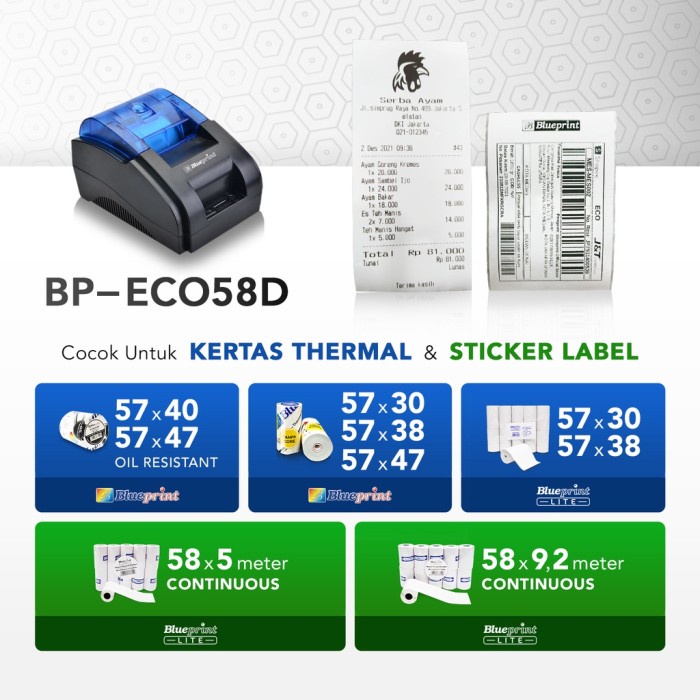 Jual Printer Bluetooth thermal kasir ECO 58D Blueprint ( USB + BT + RJ11 ) | Shopee Indonesia