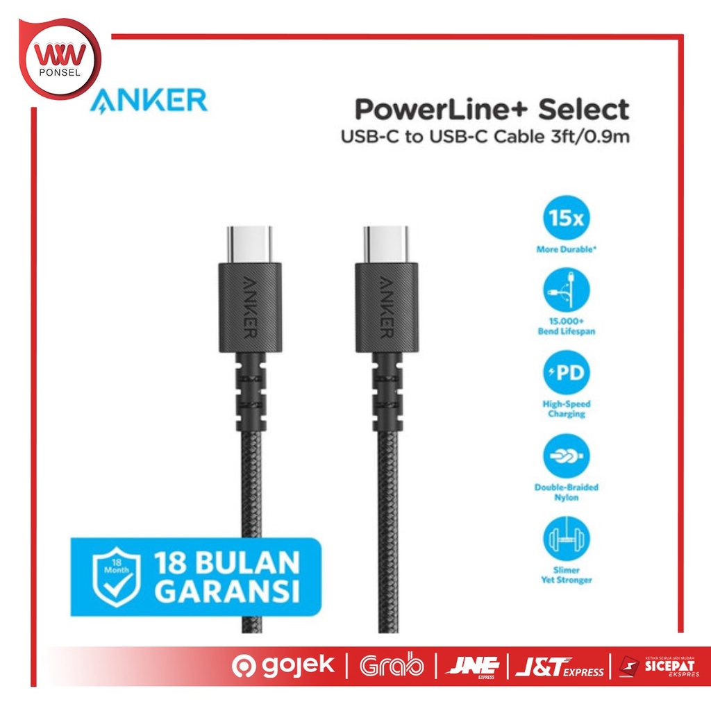 Jual Anker A8032 - Kabel Charger Anker PowerLine Select+ C to C 2.0 3ft | Shopee Indonesia