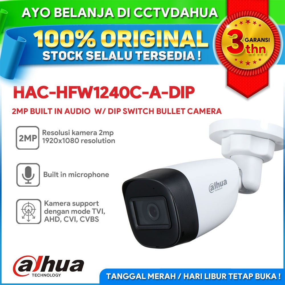 Jual DAHUA HAC-HFW1240CP-A-DIP 2MP AUDIO HDCVI OUTDOOR DIP SWITCH ...