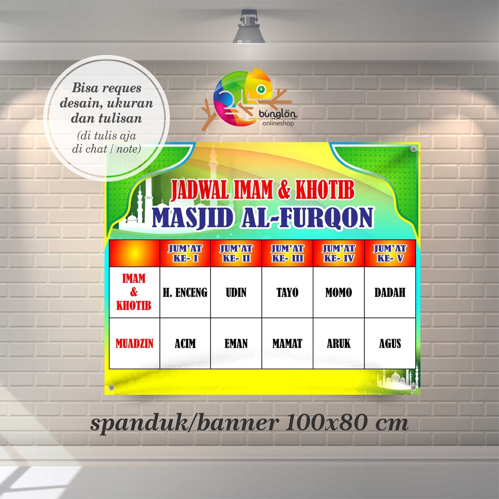 Jual Spanduk, Banner Jadwal Imam, Khotib, Spanduk Struktur DKM Masjid ...