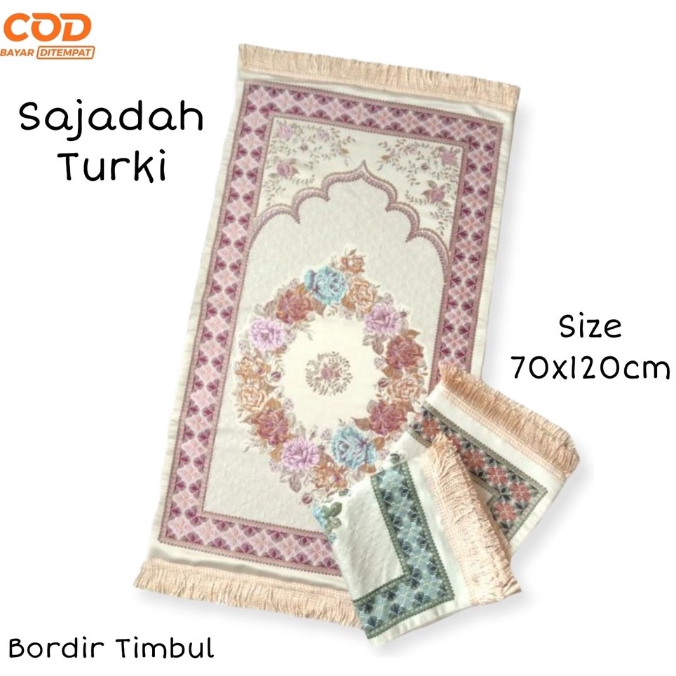 Jual [COD] SAJADAH TURKI Sajadah Bordir Motif bunga Bahan Silk Satin ...