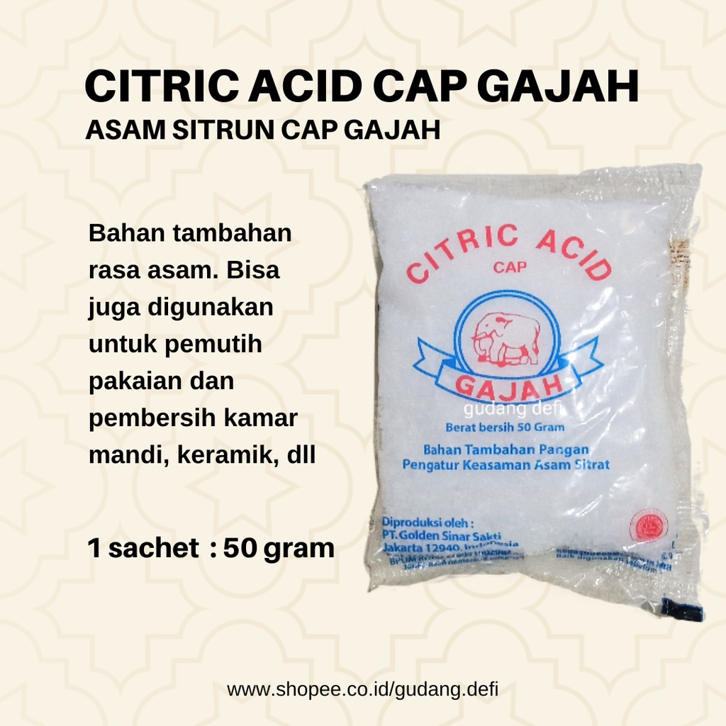 Jual CITRUN ACID GAJAH 50 GRAM CITRIC ACID CAP GAJAH | Shopee Indonesia
