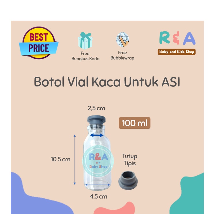 Jual Botol ASI Kaca 100 ml Tempat Susu ASI Asip Clear Bening Tutup ...
