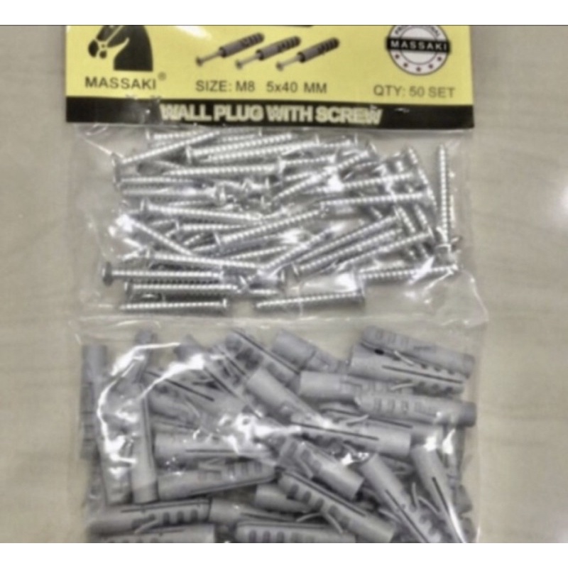 Jual M8 KOMPLIT Skrup + Baut 5 x 40mm Wall plug with screw MASSAKI ...