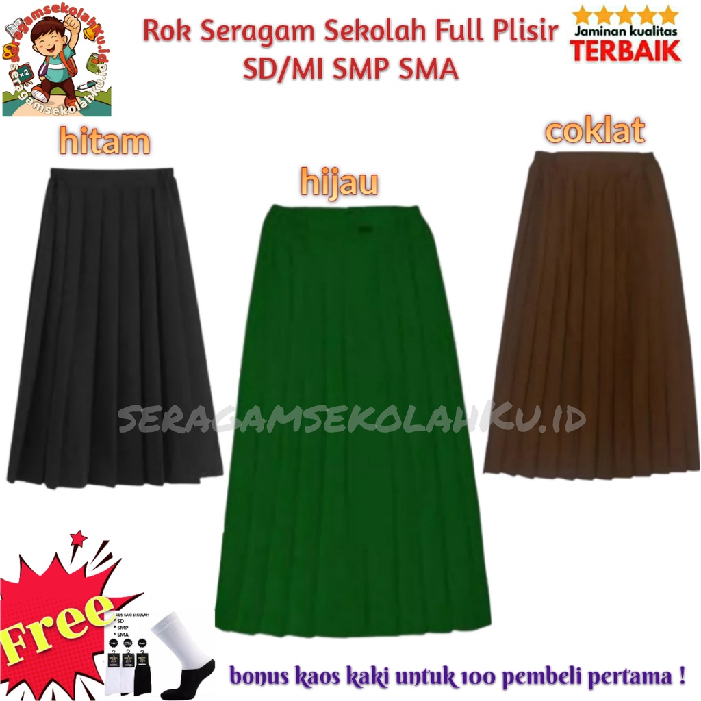 Jual Rok Panjang Seragam Sekolah SD SMP SMA Full Rempel Plisir Pliskit Warna Hitam Hijau Coklat ...