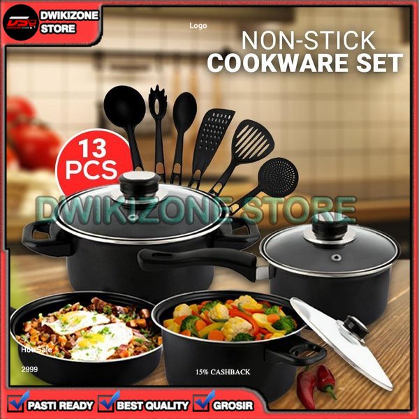 Jual [GROSIR] PANCI WAJAN COOKWARE SET 13PCS HITAM PERALATAN DAPUR SET ...