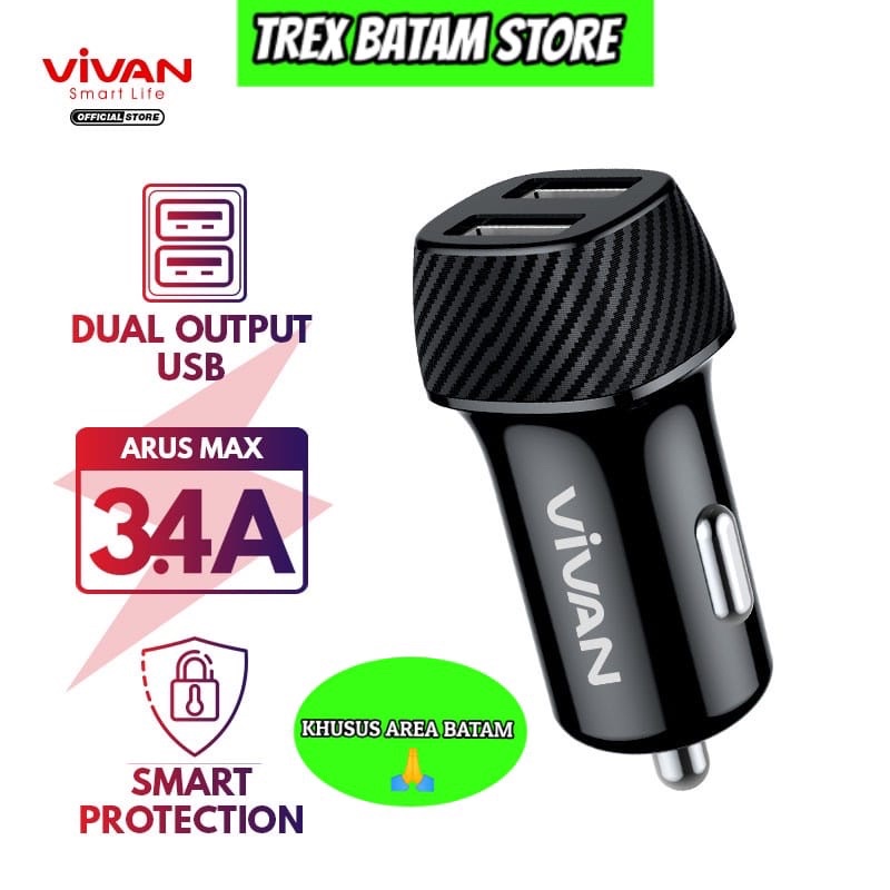 Jual VIVAN CC02C CAR CHARGER 3.4A DUAL USB SMART IC QUICK CHARGING ...