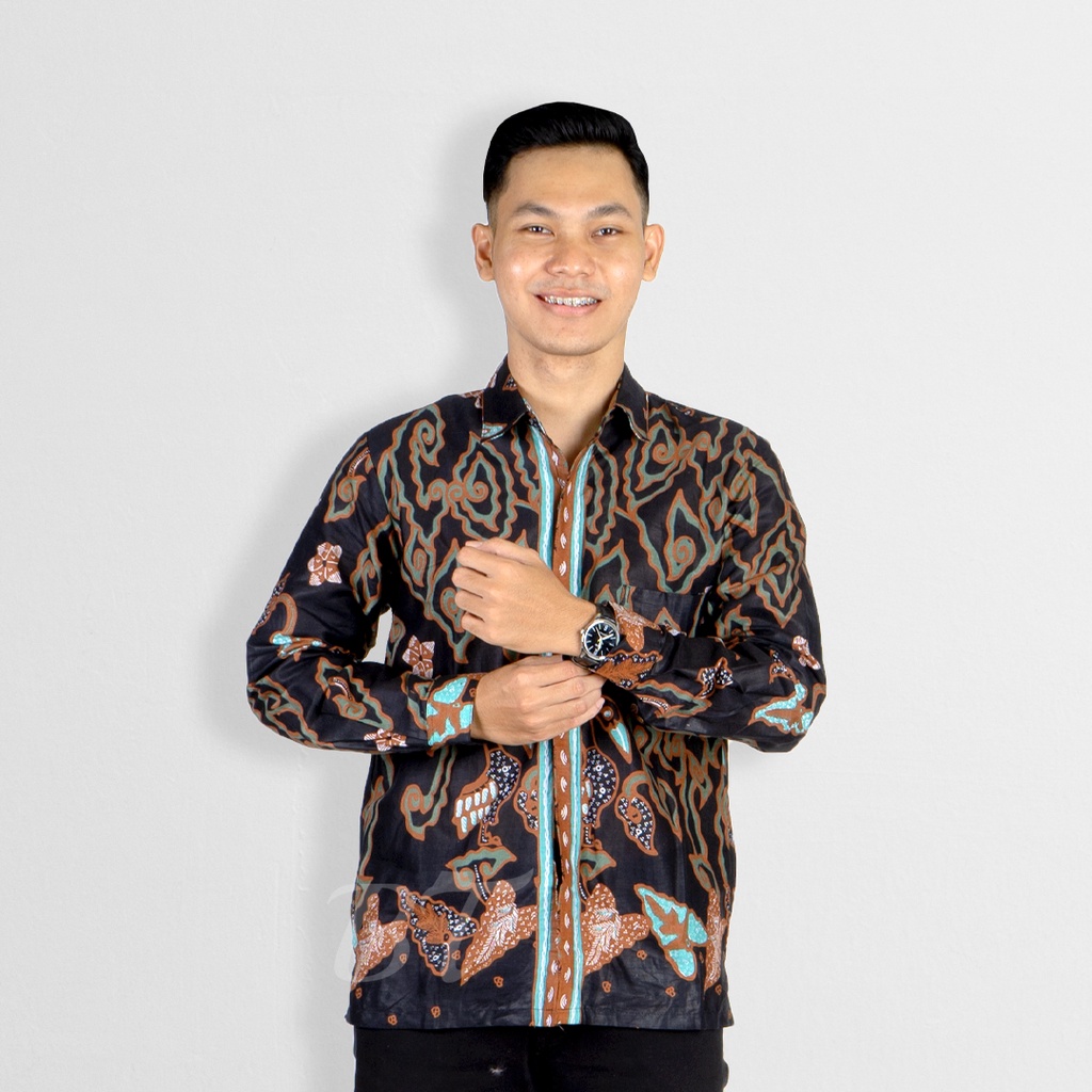 Jual BATIK TRUSMI Atasan Batik Pria Kemeja Lengan Motif Mega Mendung LT Hitam Cocok Untuk Kerja ...