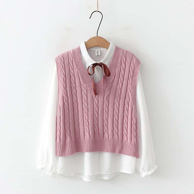 Jual BRANDA RAJUT Setelan Kemeja dan Rompi Vest Cable Wanita Remaja Dan ...
