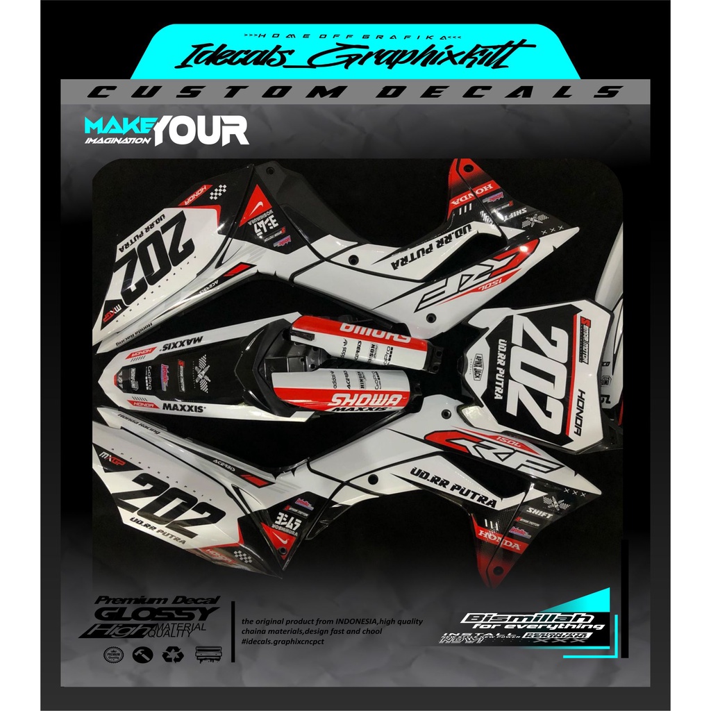 Jual 00440 sticker decals fullbody honda crf 150L tema garis merah sponsor supermoto simpel ...