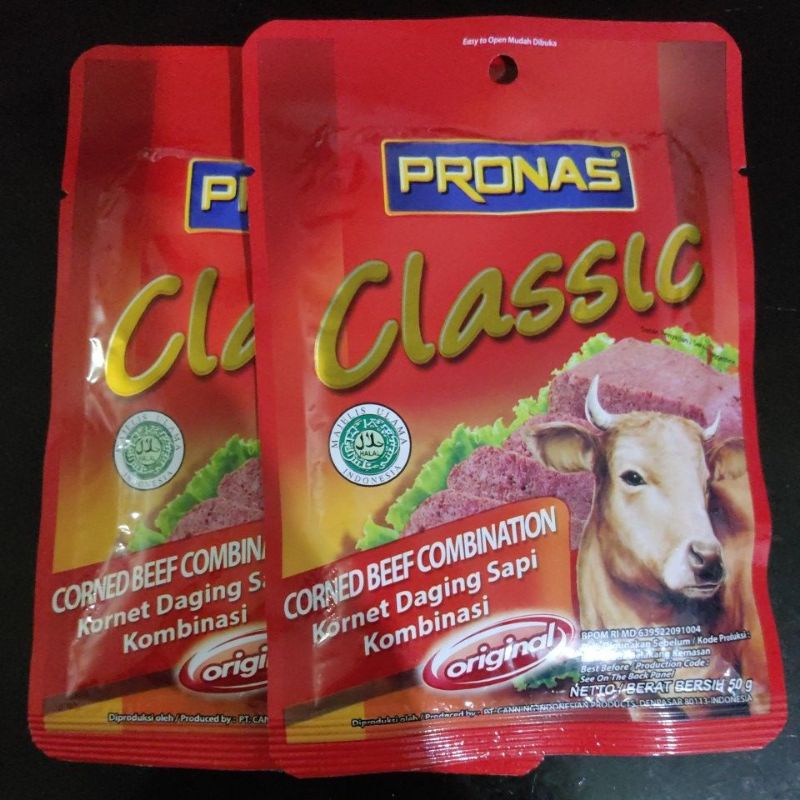 Jual Pronas classic kornet daging sapi original/pedas 50 gram sachet ...