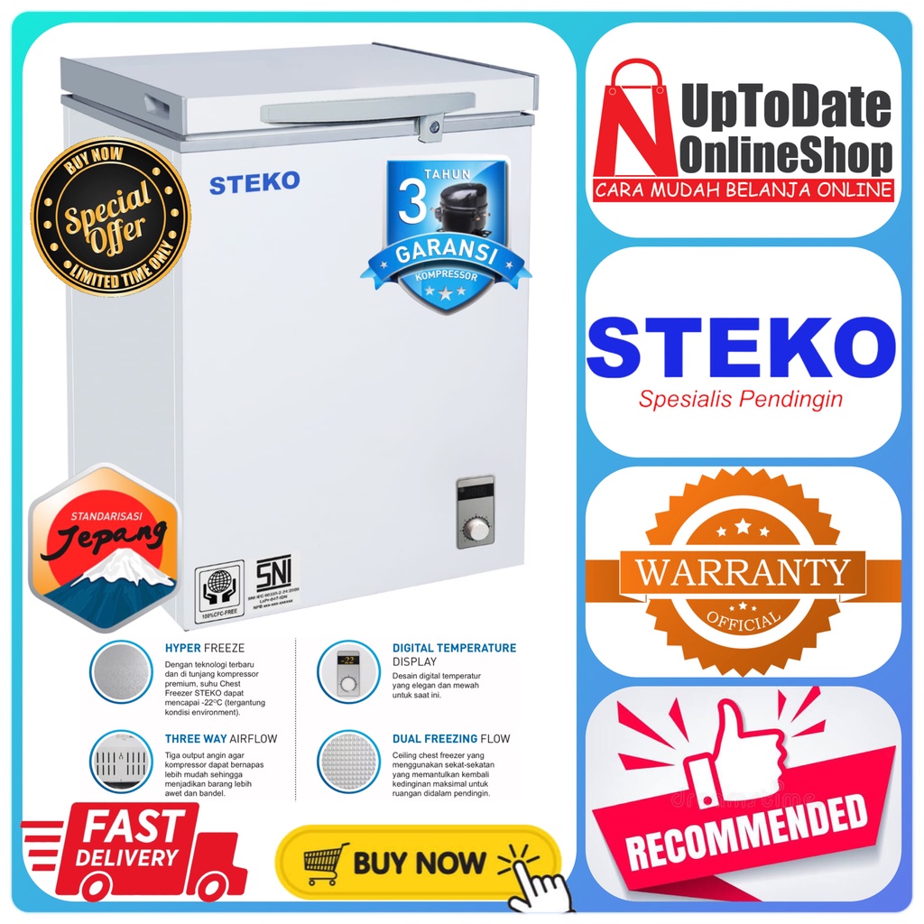 Jual CHEST FREEZER BOX 100L STEKO BF-110 BF110 SUPER LOW WATT LED ...
