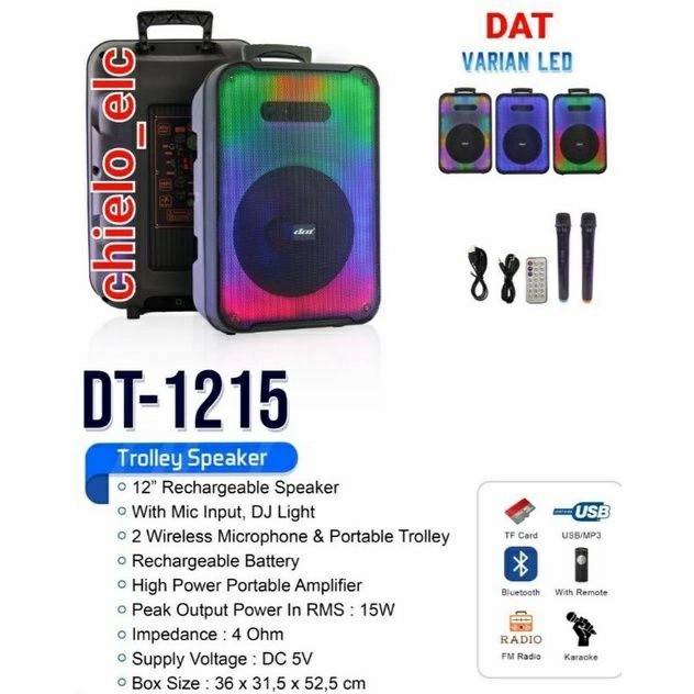 Jual SPEAKER PORTABLE DAT DT1215 DAT DT 1215 SPEAKER TROLLY DAT SPEAKER ...