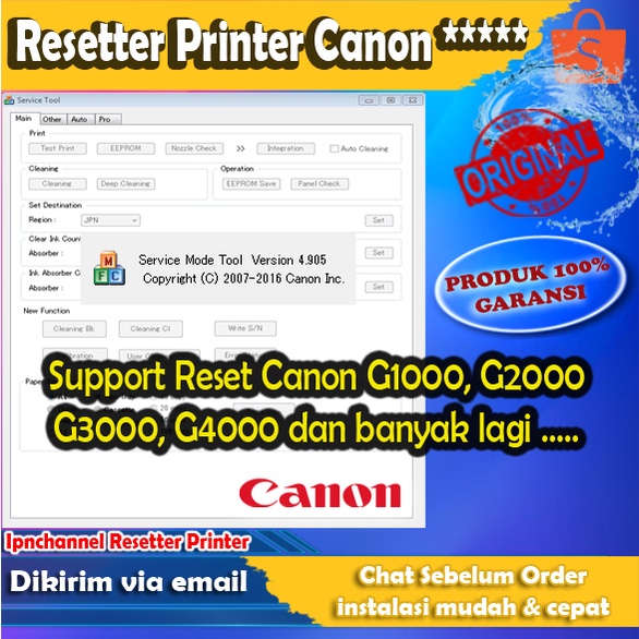 Jual Software Resetter Canon G1000 - G2000 - G3000 - G4000 Full Version Unlimited Reset Printer ...