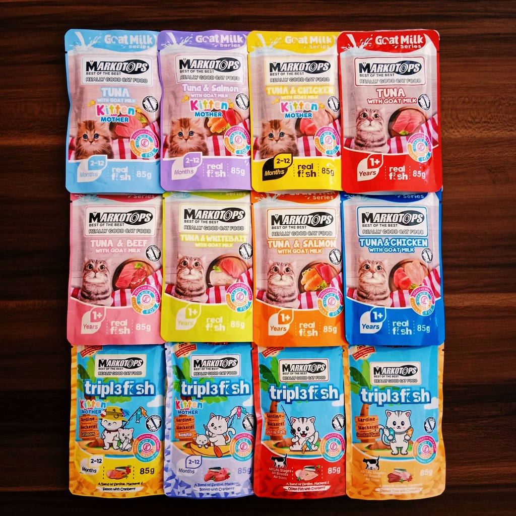 Jual Pakan kucing basah markotops pouch 85gr / wetfood goat milk all ...