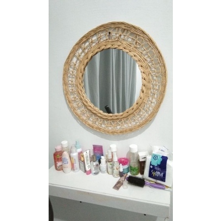 Jual Cermin mirror kaca rotan bulat Diameter cermin 25 dan 30 cm ...