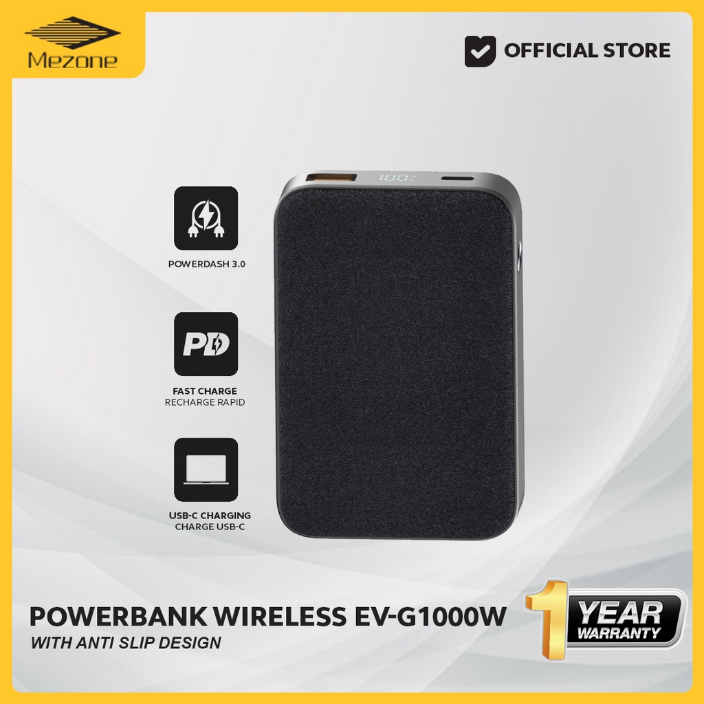 Jual Mezone EV-G1000W Wireless Powerbank 15W Smart LCD Display 10000mAh PD + QC Fast Charging ...