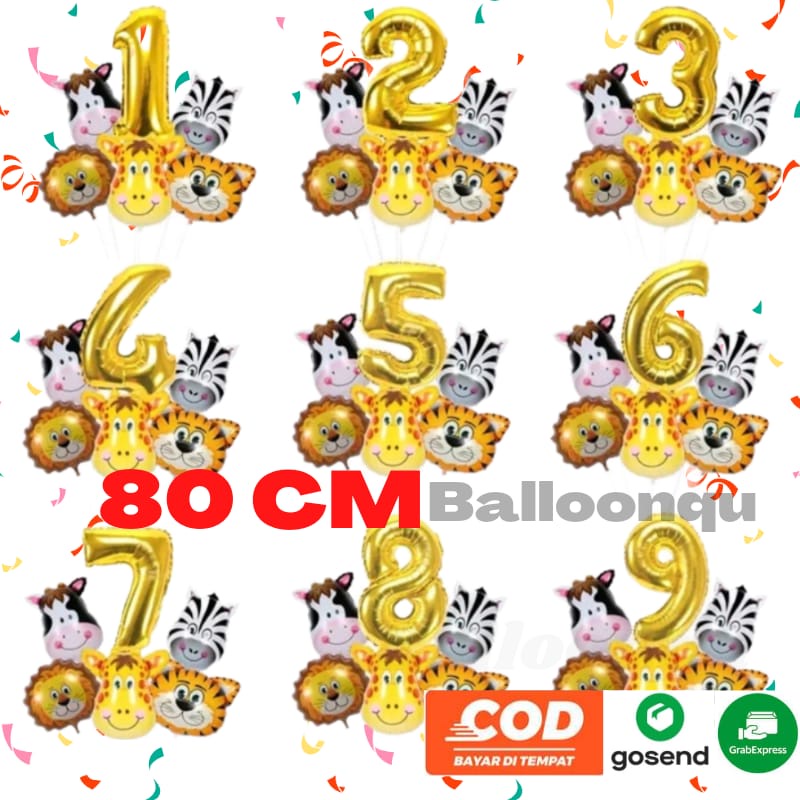 Jual [80CM] PAKET BALON ANGKA GOLD ANIMAL STANDING SET DEKORASI ...