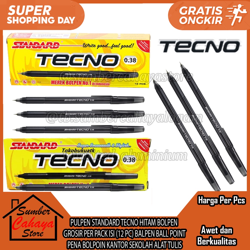 Jual PULPEN STANDARD TECNO HITAM BOLPEN GROSIR PER PCS PER PACK PAK ...