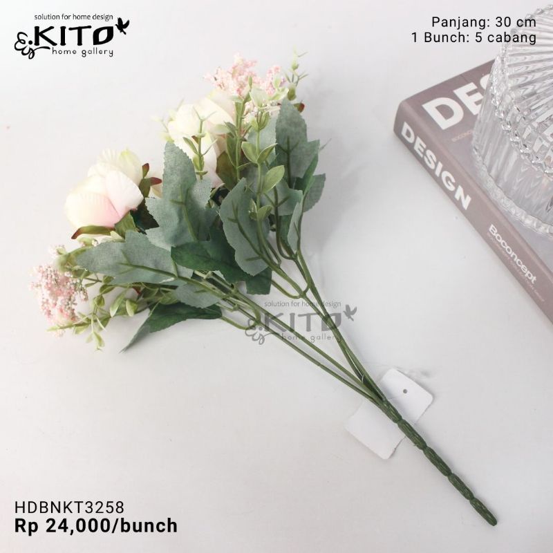 Jual KITO Bunga Mawar Warna Rustic / Artificial Rose Peony P.30 cm x 5 ...