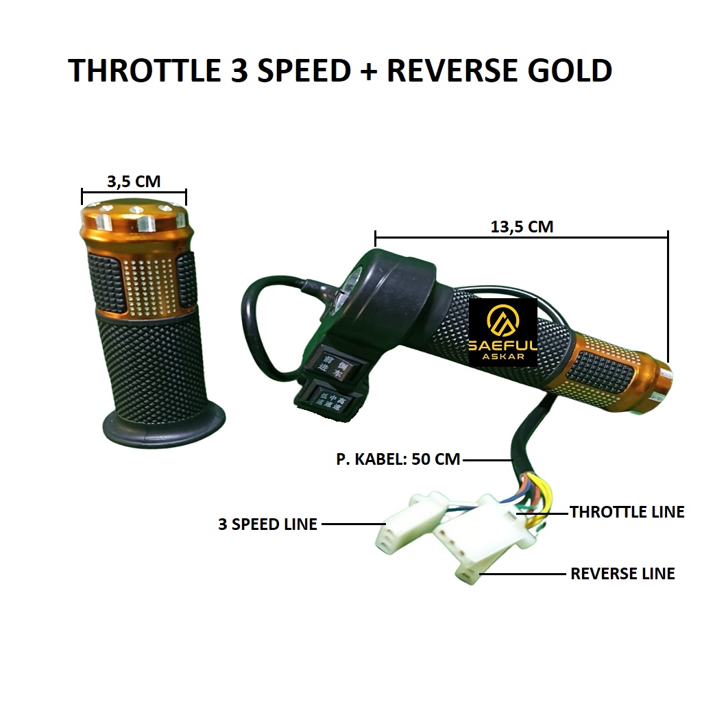 Jual grip gas lengkap gold 3 speed maju mundur sepeda listrik motor ...