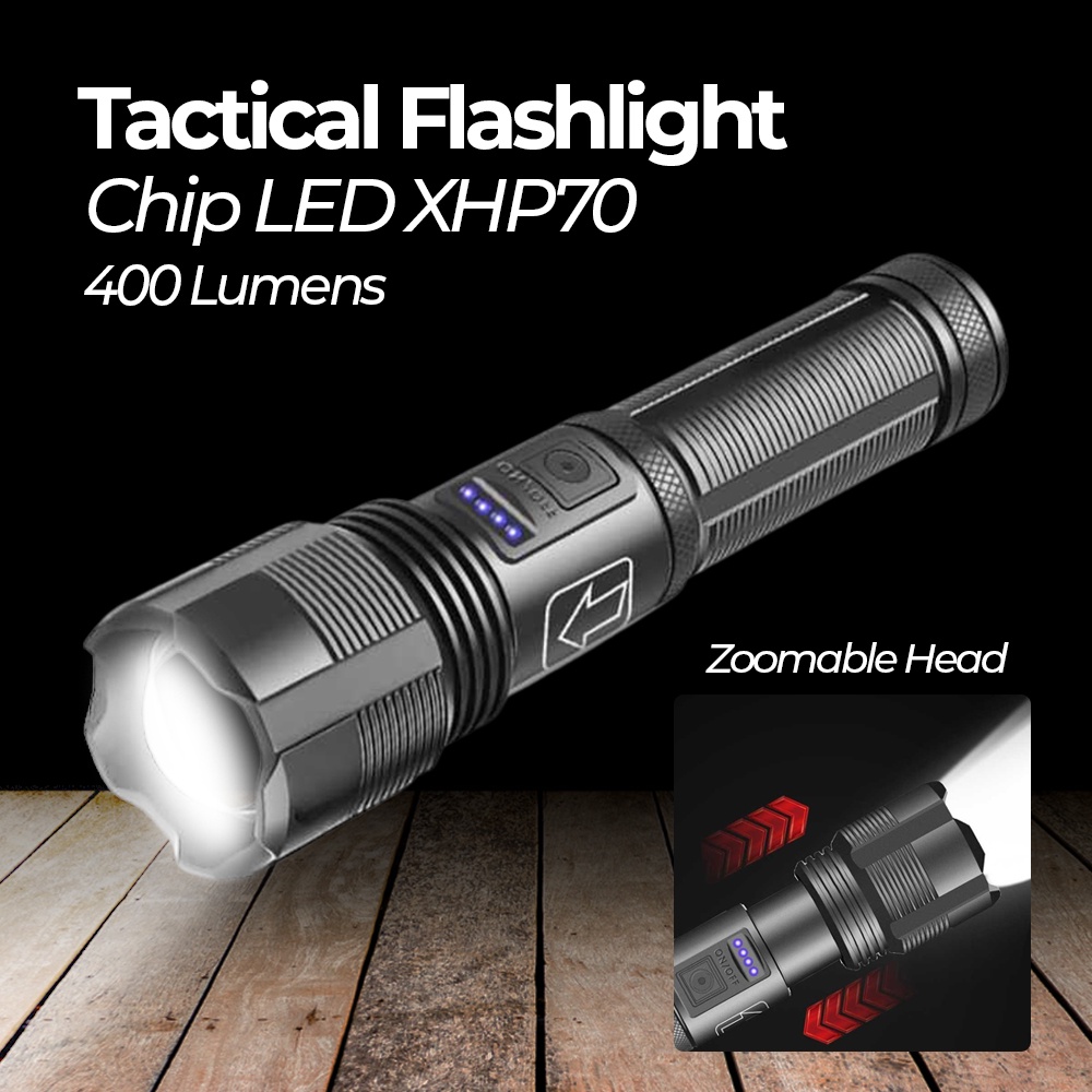 Jual Ceholyd Senter LED Tactical Flashlight Zoomable Head XHP70 400 ...