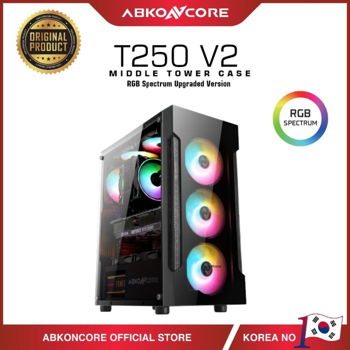 Jual Abkoncore T250 V2 ATX Mid Tower Tempered Casing Gaming PC/Komputer ...