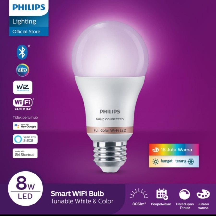 Jual Philips Lampu Smart WiFi LED Tunable Full Colour RGB Colour 8 Watt Color Light Timer WiZ ...