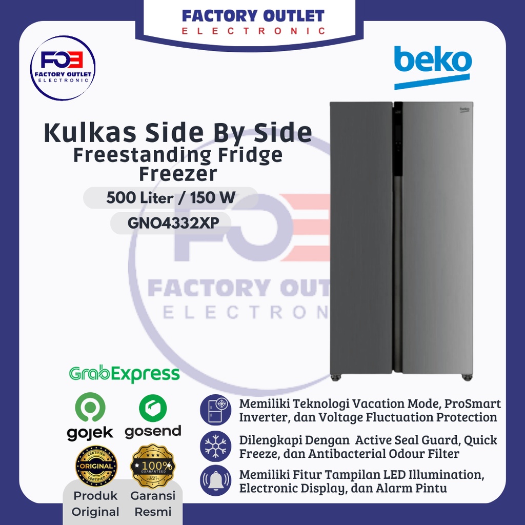 Jual Beko Refrigerator 500L Kulkas Side By Side 2 Pintu Inverter ...