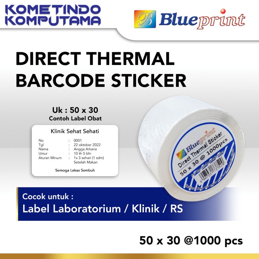 Jual 50x30 mm x 1 Line isi 1000 Label Stiker BLUEPRINT Direct Thermal ...