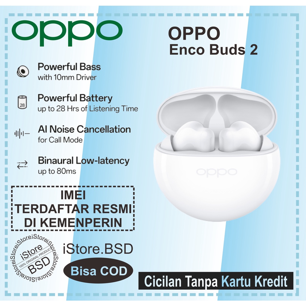 Jual OPPO Enco Buds2 [Powerful Bass, Battery up to 28 Hours Listening Time, AI Noise ...