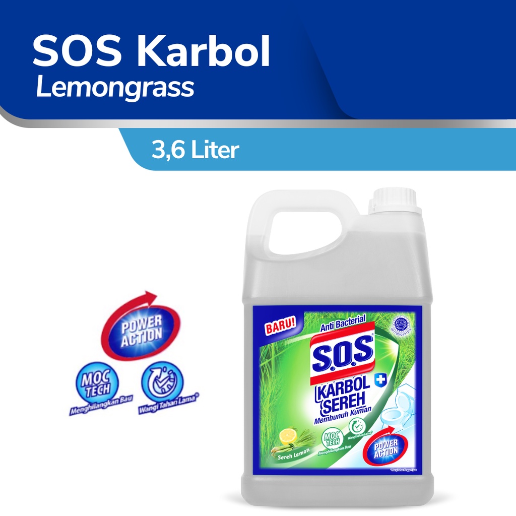 Jual TERLARIS! SOS Karbol Wangi Lemon Sereh Anti Bacterial Jerrycan 3 ...