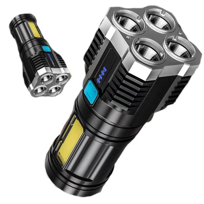 Jual Senter Led Super Terang Jarak Jauh 4 Mode Mata Lampu Rechargeable ...