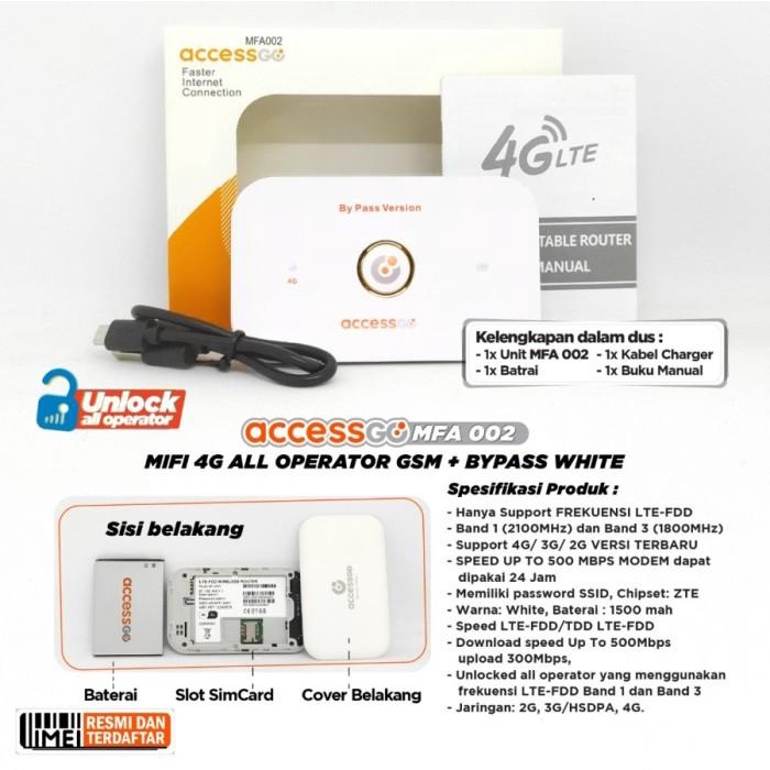 Jual Modem Mifi Accessgo Mf002 4G Lte Wifi Hotspot Gsm By Pass Version ...