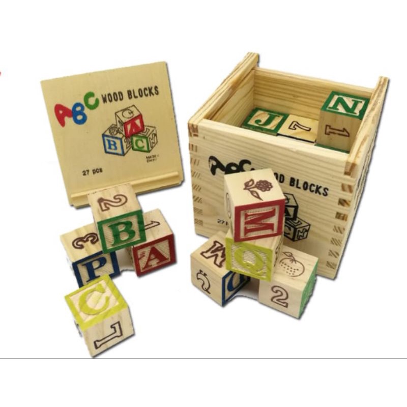 Jual Mainan edukasi kayu ABC Wood blocks 27pcs edukatif anak kubus ...