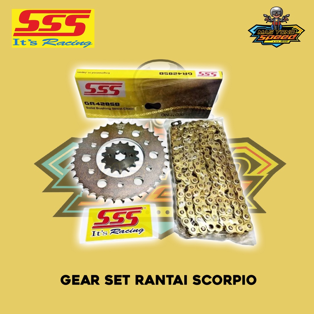 Jual SSS Chain Kit Gear Gir Set Rantai Gold Emas Harian Touring Scorpio Vixion MX King Byson NVL ...