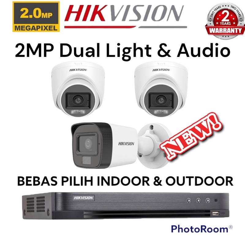 Jual PAKET CCTV 3 CAMERA HIKVISION 2MP 1080P DUAL LIGHT AUDIO / COLORVU ...