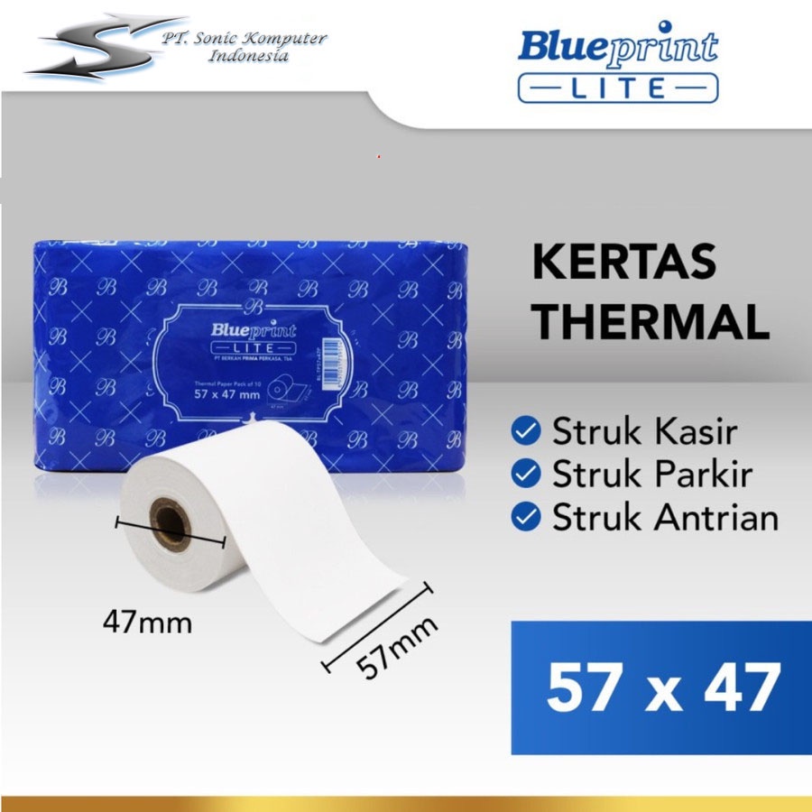 Jual Kertas Thermal Paper 57x47 mm Struk Kasir Nota BLUEPRINT Lite 57 x ...