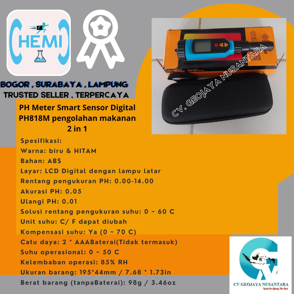 Jual PH Meter Smart Sensor Digital PH818M pengolahan makanan 2 in 1 ...