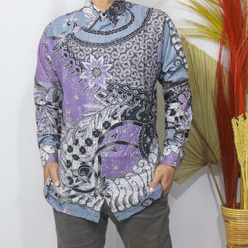 Jual Fatih Kemeja Pria Batik Cowok Lengan Panjang Ungu Taro Bahan Katun ...
