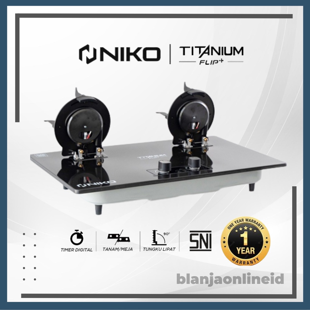 Jual Niko Kompor Gas Titanium Flip Plus 2 Tungku Lipat Tanam/Meja Timer ...