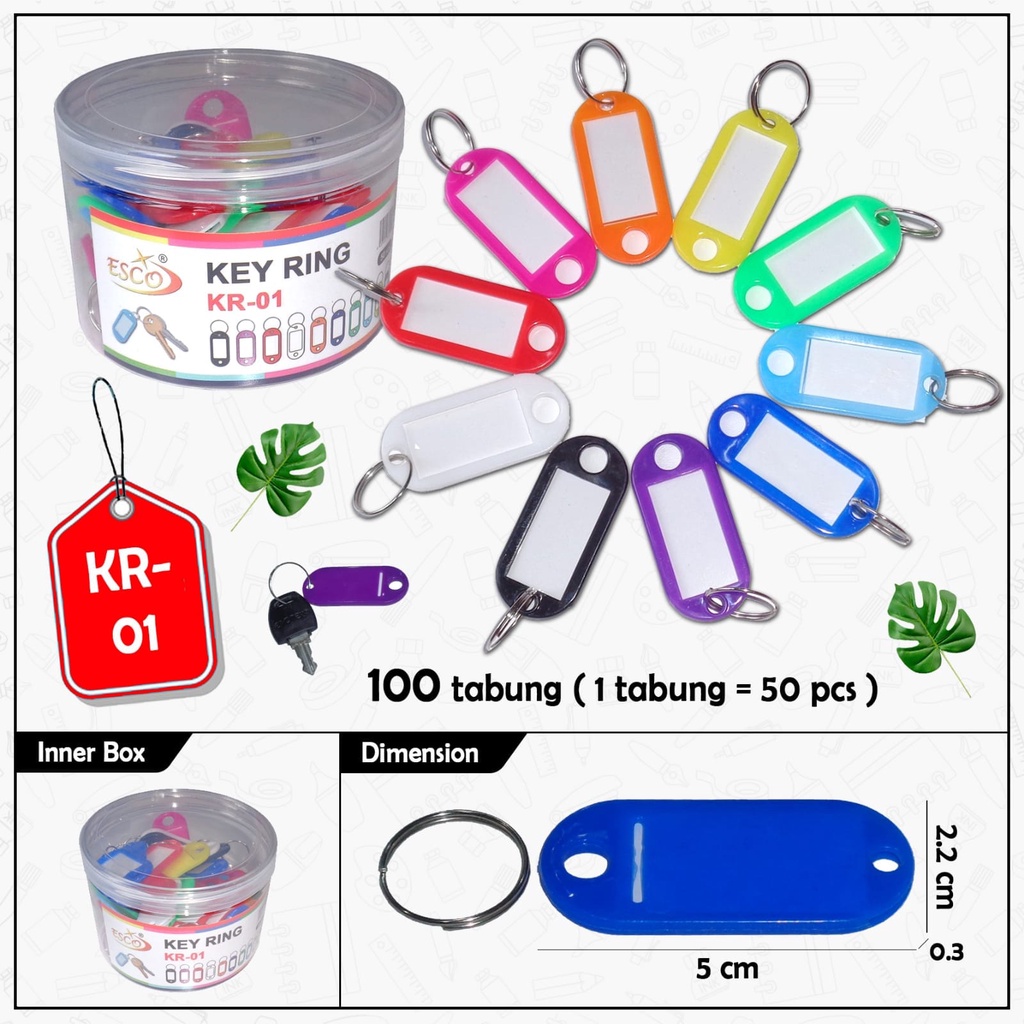 Jual Gantungan Kunci Plastik Label nama ESCO Key Ring isi 50 pcs ...