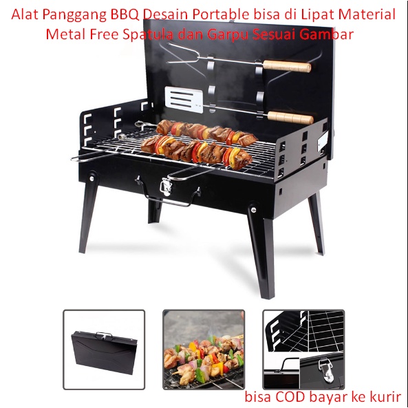 Jual Alat Panggang BBQ Desain Portable bisa di Lipat Material Metal Free Spatula dan Garpu ...