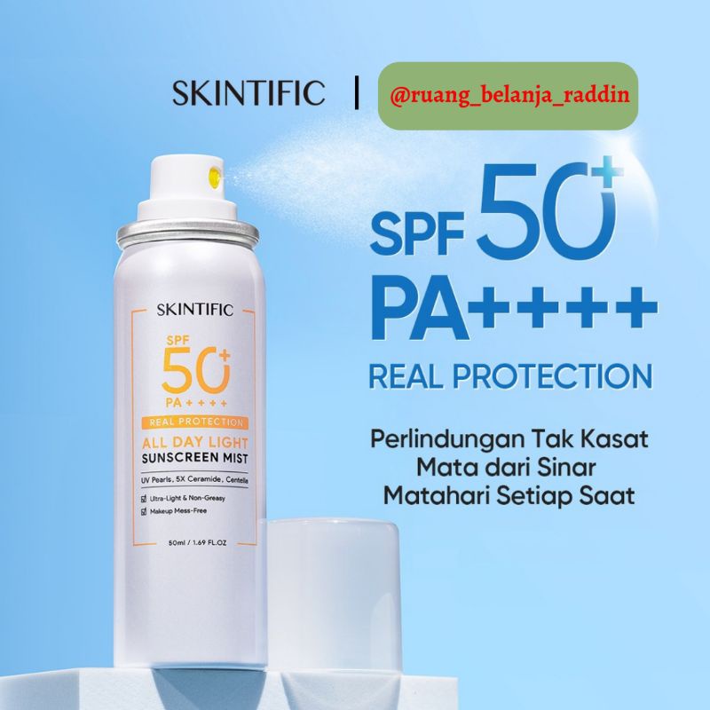 Jual Skintific All Day Light Sunscreen Spray SPF 50 PA ++++ Sunscreen Mist Anti UV 50 ml ...