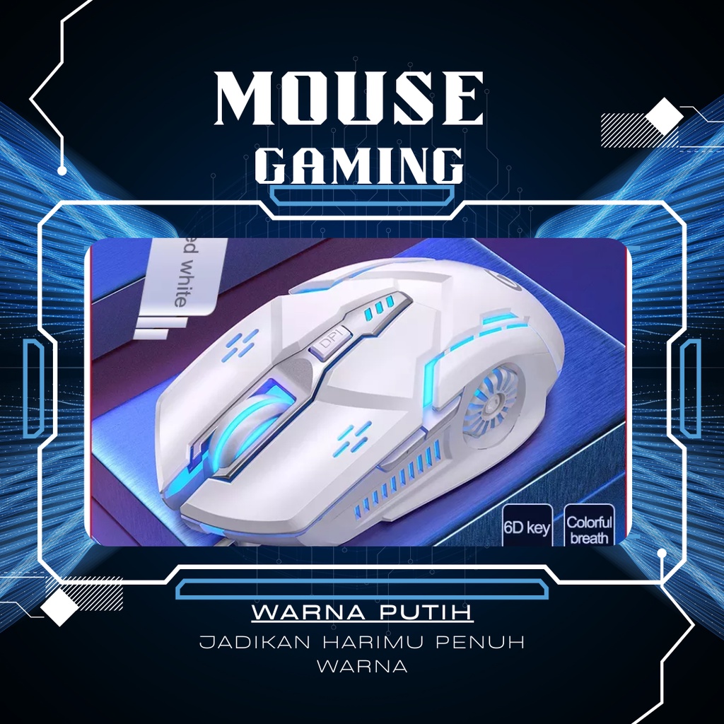Jual Mouse Gaming Putih || 1600-dpi RGB || 6D 6 tombol || Desain mewah ...