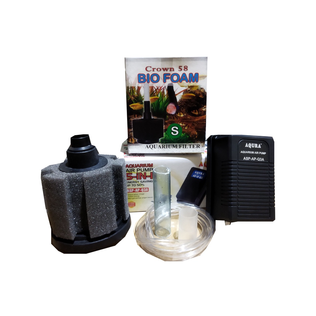 Jual Paket Filter Aquarium Bio Foam S + Aerator 1 Lubang + Selang ...