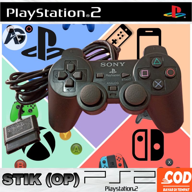 Jual STIK PS2 ORIGINAL PABRIK HITAM, KABEL SERAT KUAT DUAL GETAR ...