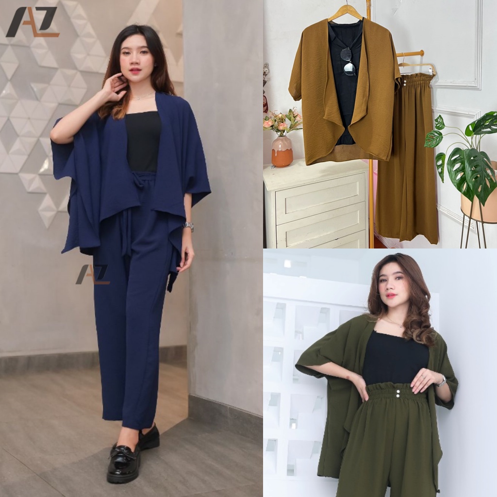 Jual Baju One Set Outer Wanita Jumbo Lengan Pendek Crinkle Premium Polos / Setcel Celana Kulot ...